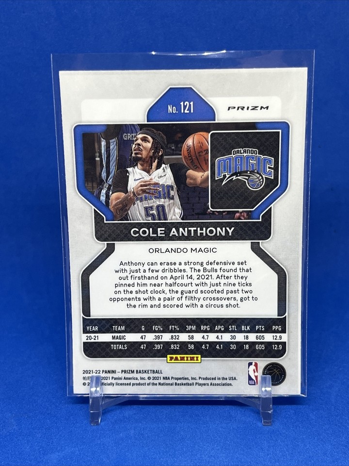 2021-22 Panini Prizm Cole Anthony Silver Cracked Ice #121 Orlando Magic ...