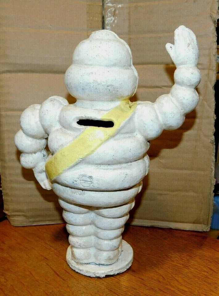 Michelin Man Waving Hand Cast Iron Savings Bank 8.75" Tire Man Advertising Promo | eBay