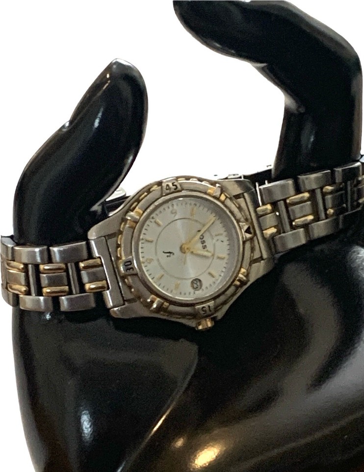 Fossil f2 Watch Women AM3014 Date Two-Tone Quartz Adjustable Vintage ...