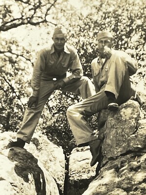 T7 Photograph 2 Handsome U.S. Military Soldiers Pose On Rocks Smoking ...