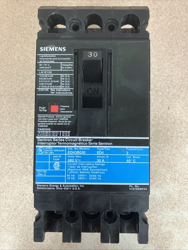 Siemens ED43B030 30 amp 18kA 480 volt ED4 Circuit Breaker SEE PICS | eBay
