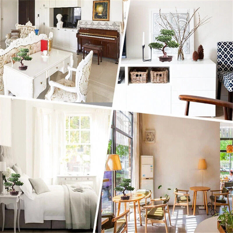 Artificial Fake Green Plant Bonsai Potted Simulation Pine Tree Home ...