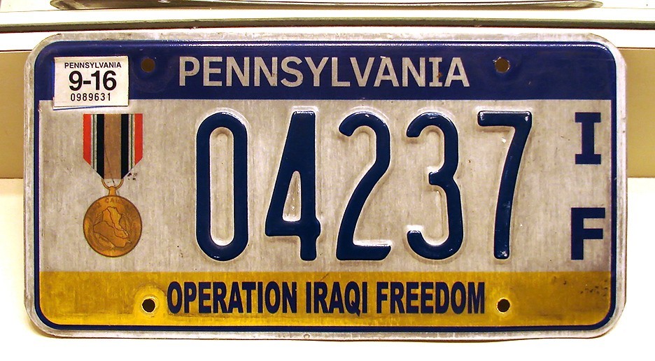 Pennsylvania OPERATION IRAQI FREEDOM License Plate VETERAN # 04237 | eBay