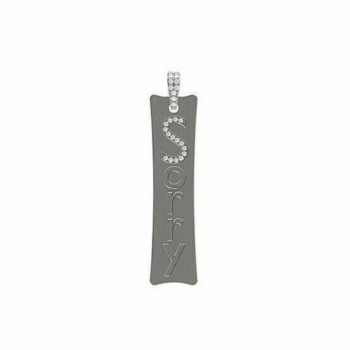 925 Sterling Silver White Diamond Sorry Word Initial Charm Tag Pendant ...