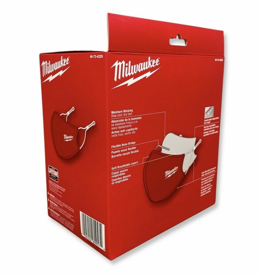 10 PACK RED Milwaukee 2-Layer Performance Face Mask —One Size 48-73 ...