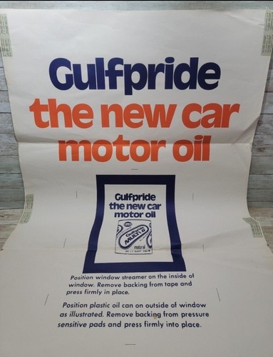 1970s Original Gulf Pride Motor Oil Large 42"x28" Store Display Window ...