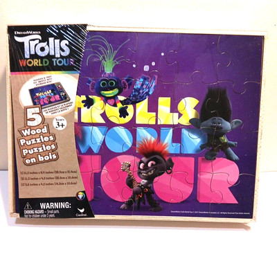 Trolls World Tour 5 Wood Puzzles & Tray Storage Box DREAMWORKS NEW ...
