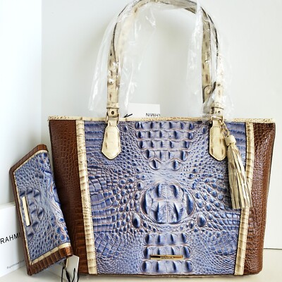 🌹Brahmin Medium Asher Tote Denim Washed Indigo Ipanema Leather Bag ...