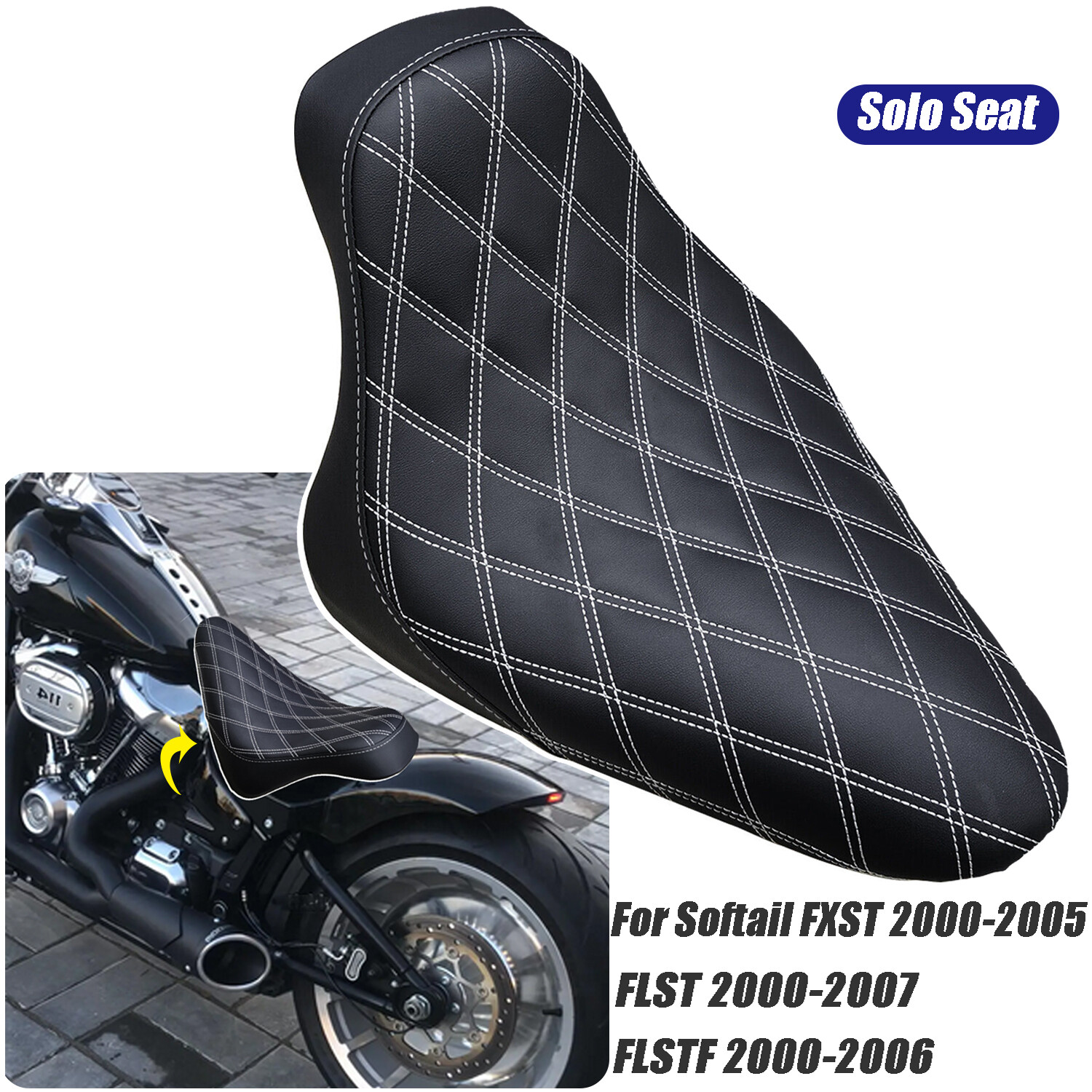 Black Driver Solo Seat For Harley Softail Deuce FXSTD Deluxe FLSTN FXST ...