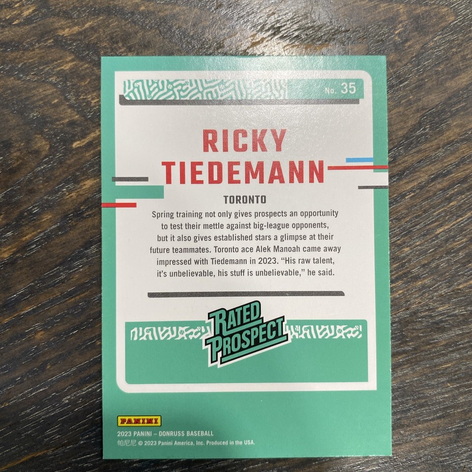 Ricky Tiedemann 35 Rated Prospect Yellow Donruss 2023 MLB Baseball Card ...