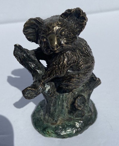2 1/2" VINTAGE JOSEPH ADDOTTA SOLID BRONZE KOALA IN TREE SCULPTURE ...