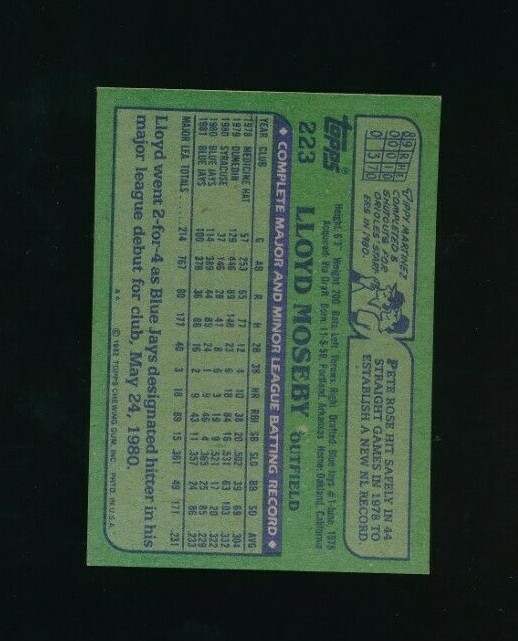 1982 Topps # Lloyd Moseby signed autograph crisp blue sharpie 2nd yr ...
