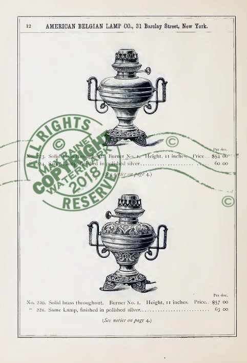 American Belgian Lamp Co (1891) CATALOG decorative oil burner lamps ...