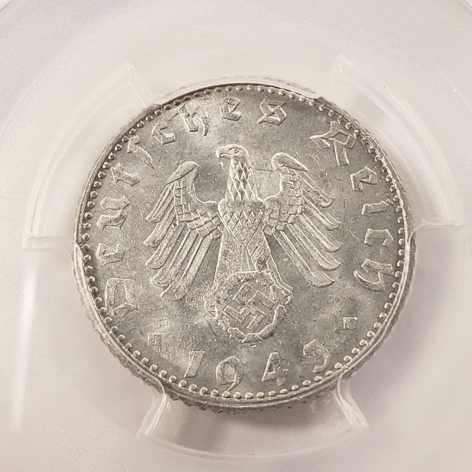 1943-G Nazi Germany Third Reich 50 Pfennig - PCGS MS 64 - Key Date ...