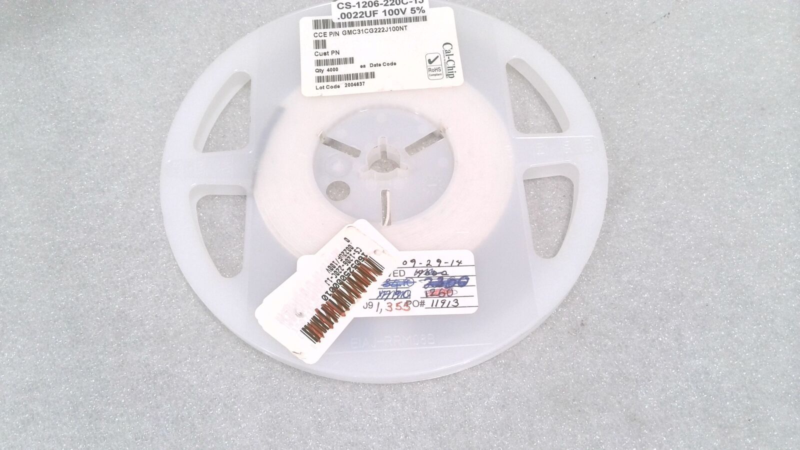 CAL-CHIP GMC31CG222J100NT CAPACITOR, .0022UF, 100V, 5%, (LOT OF 1355 ...