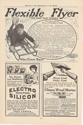 Flexible Flyer Sled Print Ad Original S L Allen Electro Silicon Mortar ...