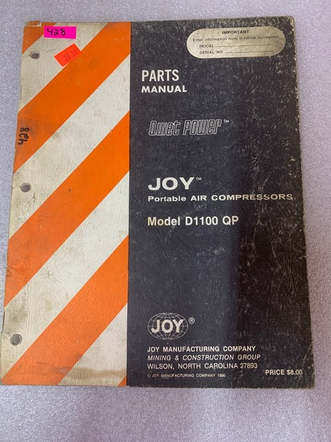 Joy Portable Air Compressor D1100QP PARTS MANUAL #429 | eBay