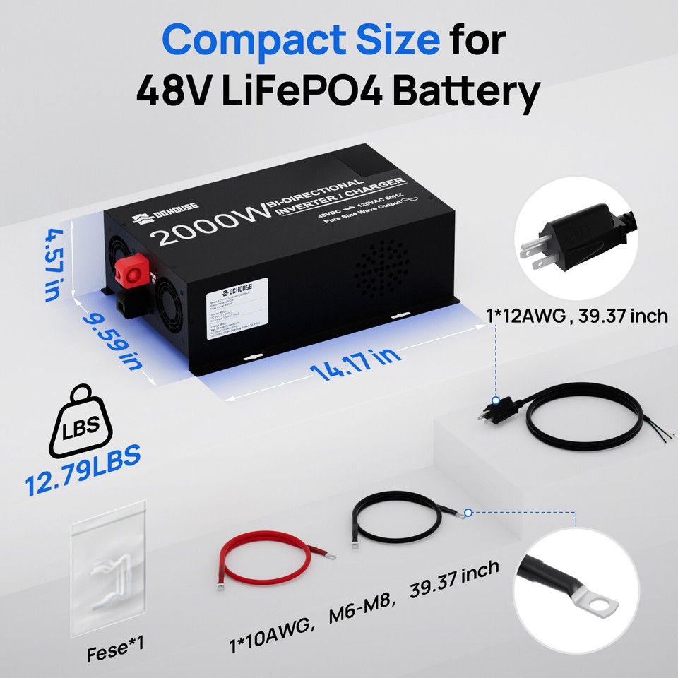 2 in 1 48V 2000W Pure Sine Wave Inverter 25A Lithium Battery Charger ...