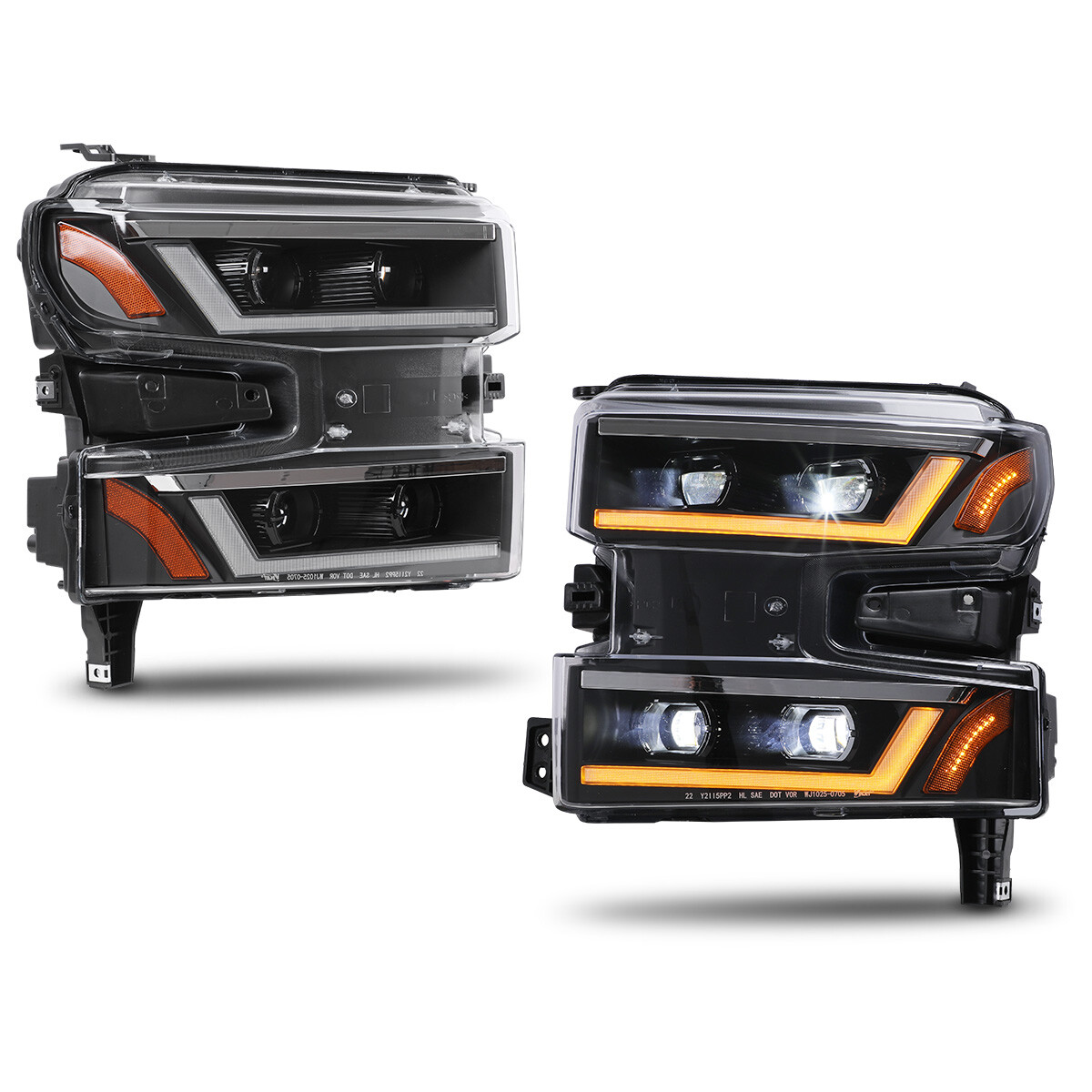 Black LED DRL Tube Sequential Headlights For 2019-2022 Chevy Silverado ...