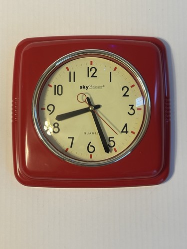 Vintage Skytimer Wall Clock Home Decor Quartz Retro Red | eBay