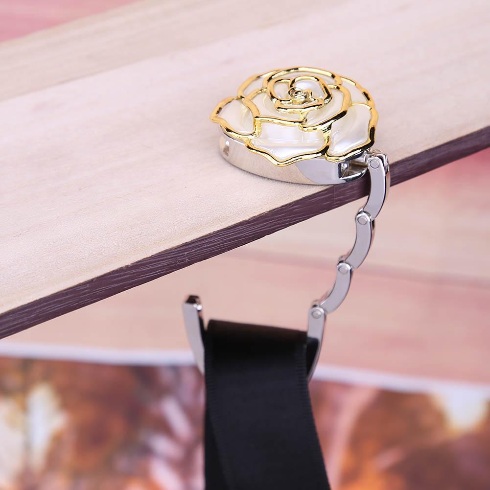 Portable Folding Table Bag Hook Hanger Holder Rose Rhinestone Decor ...