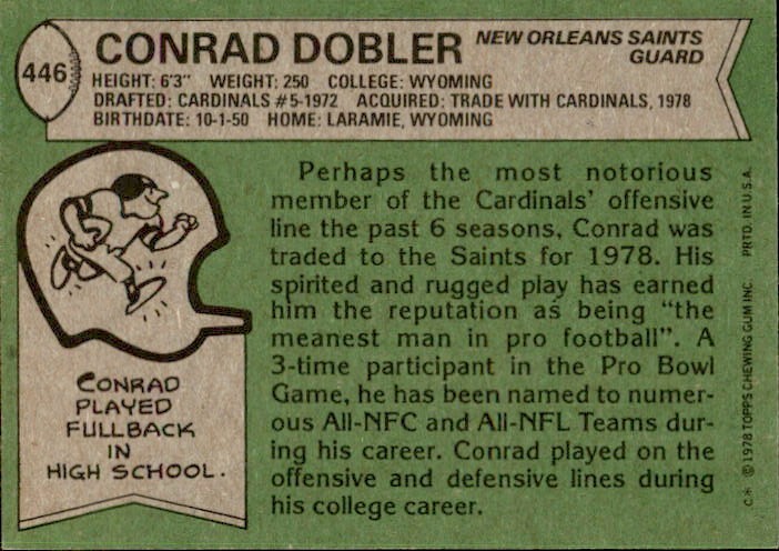 Conrad Dobler 1978 Topps #446 Signed Football Card New Orleans Saints ...