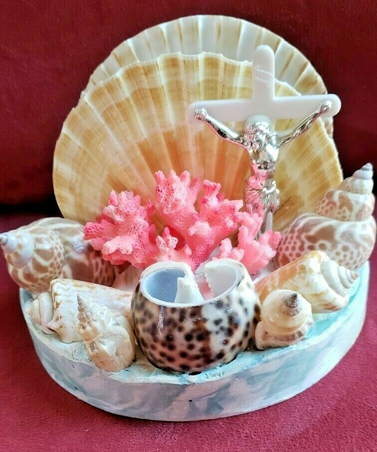Vintage Seashell Shrine on Plaster Religious Jesus Crucifix Kitschy ...