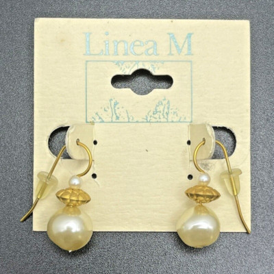 Linea M Bicone Gold Bead & Faux Pearl Drop Dangle Pierced Earrings New ...