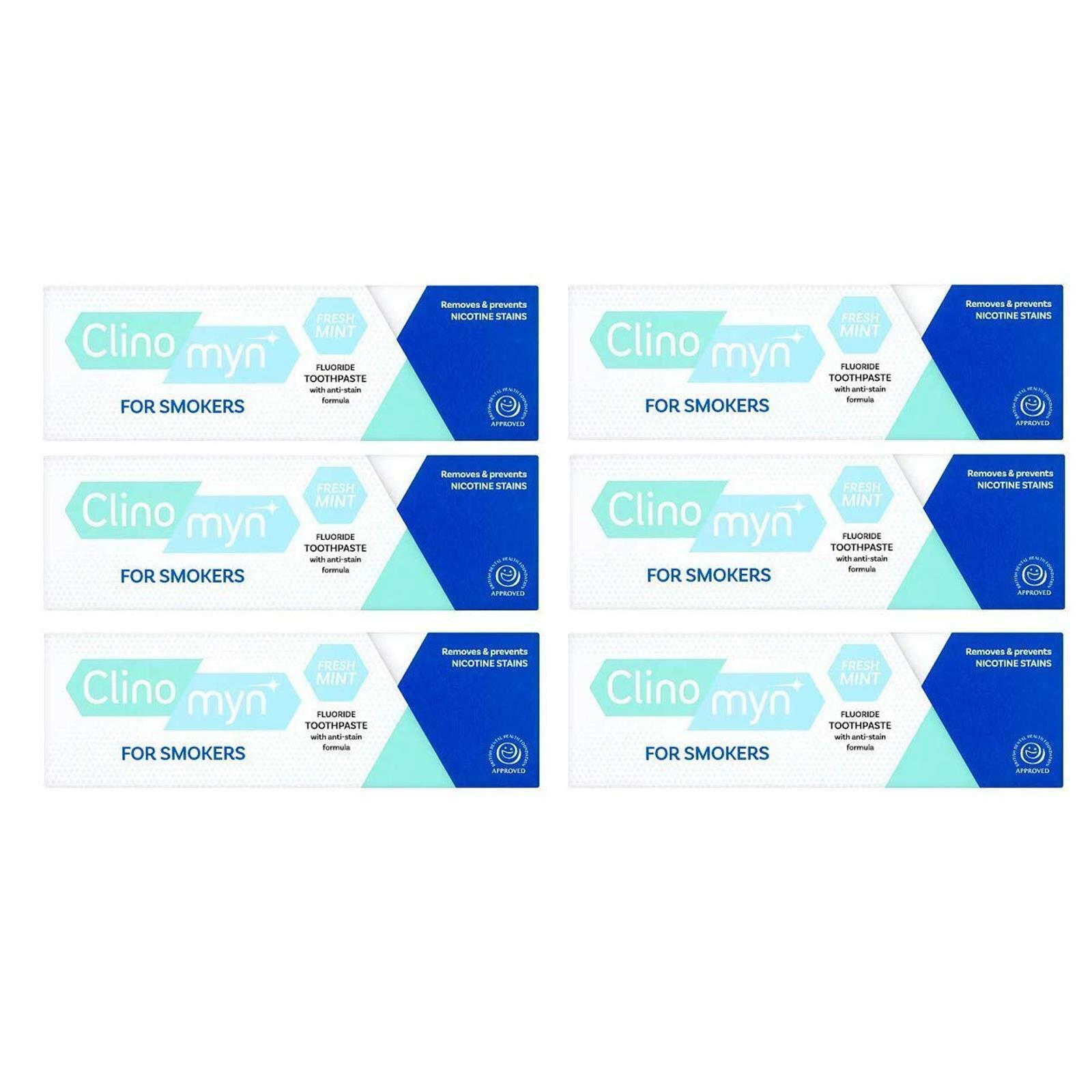 6 x Clinomyn Toothpaste Smokers Fresh Mint 75ml Whitening Removes ...