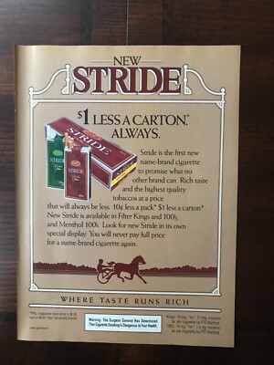 1985 vintage original print ad Stride Cigarettes 1$ Less A Carton ...