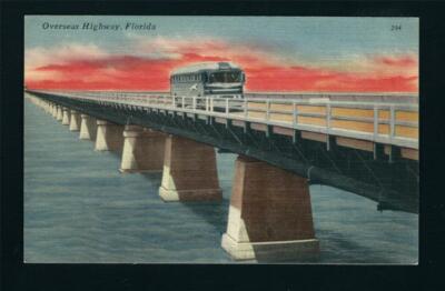 Key West Florida FL c1940s Linen PC Greyhound Bus on Overseas Highway ...