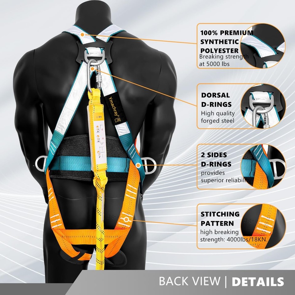 Universal Full-Body Fall Protection Safety Harness with 5 D-Ring and ...
