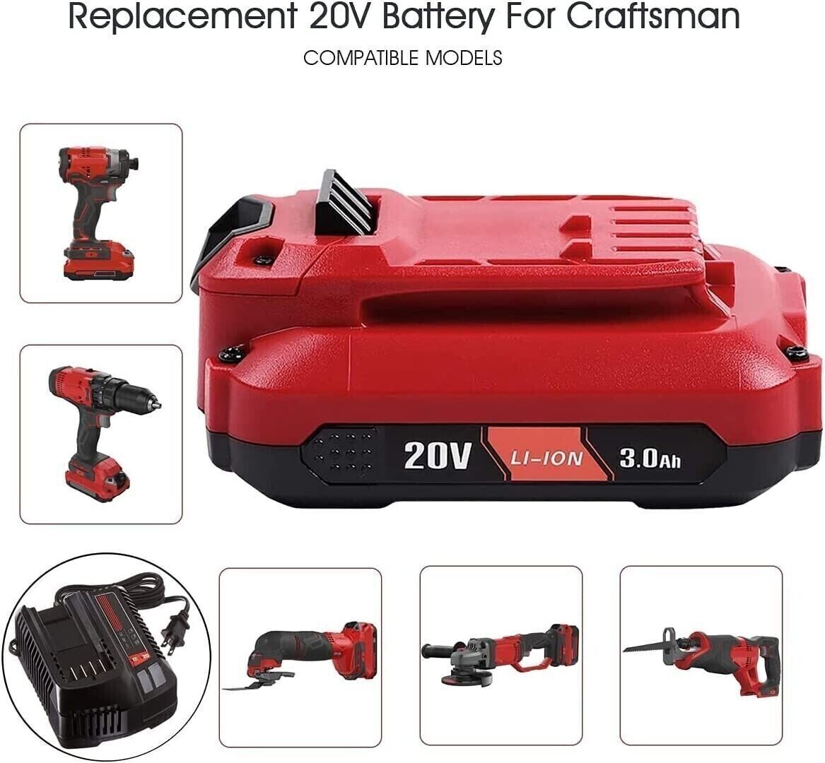 For Craftsman V20 20 Volt MAX Lithium Battery / Charger CMCB204 CMCB202 ...