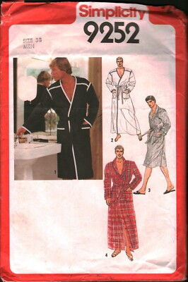 9252 Vintage Simplicity Sewing Pattern Mens Robe Bathrobe Loungewear ...