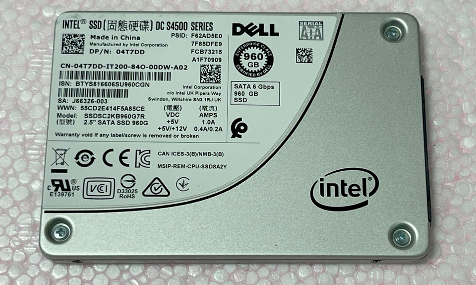 960GB 6Gbps SATA Read Intensive 2.5'' SSD SSDSC2KB960G7 S4500 DELL HP ...
