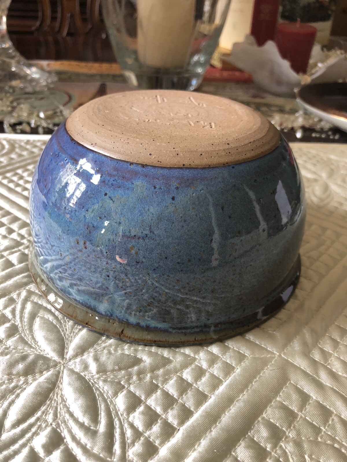 North Carolina Palm Tree Pottery 6” Blue Bowl Signed | eBay