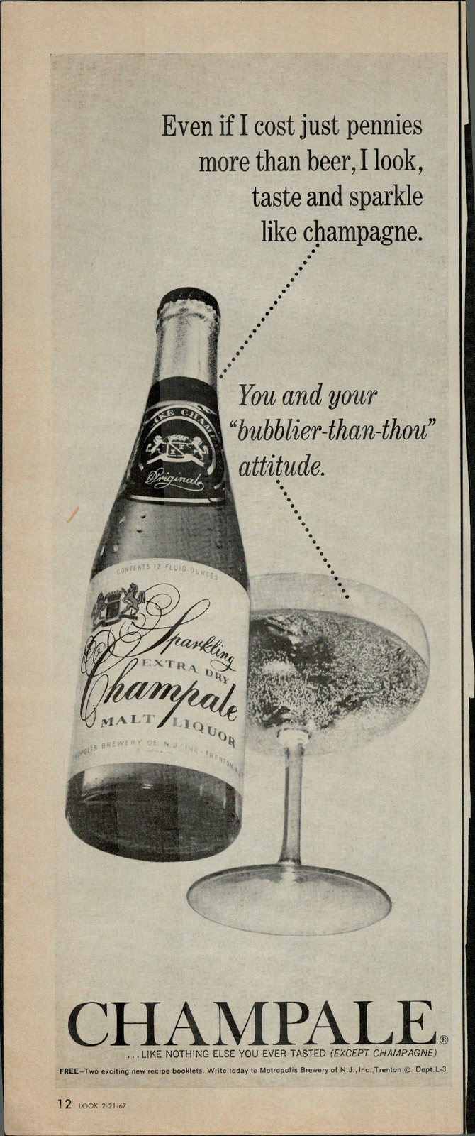 1967 Champale Sparkling Extra Dry Malt Liquor Vintage Print Ad 1732 | eBay