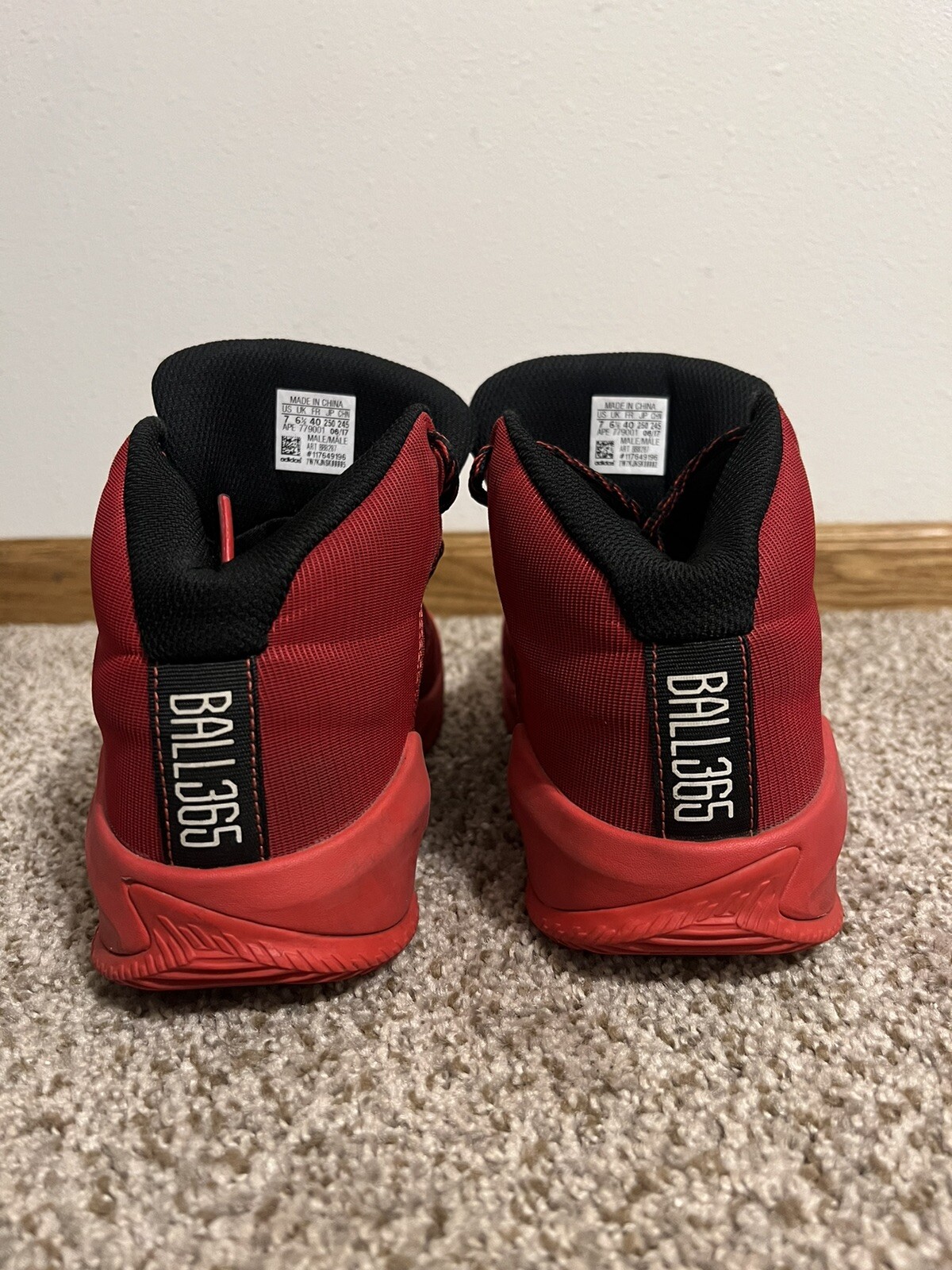 Adidas High top Basketball Sneakers APE 779001 06/17 Size 7 Red/Black ...