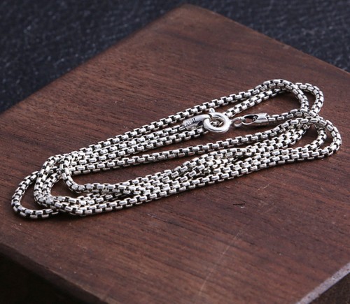 Solid 925 Sterling Silver Chain Women 2mm Square Box Link Necklace ...
