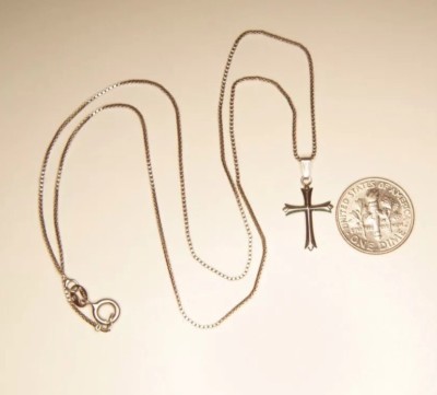 Little Sterling Silver Simple Cross Pendant On 18.25" Box Chain 0.8mm ...