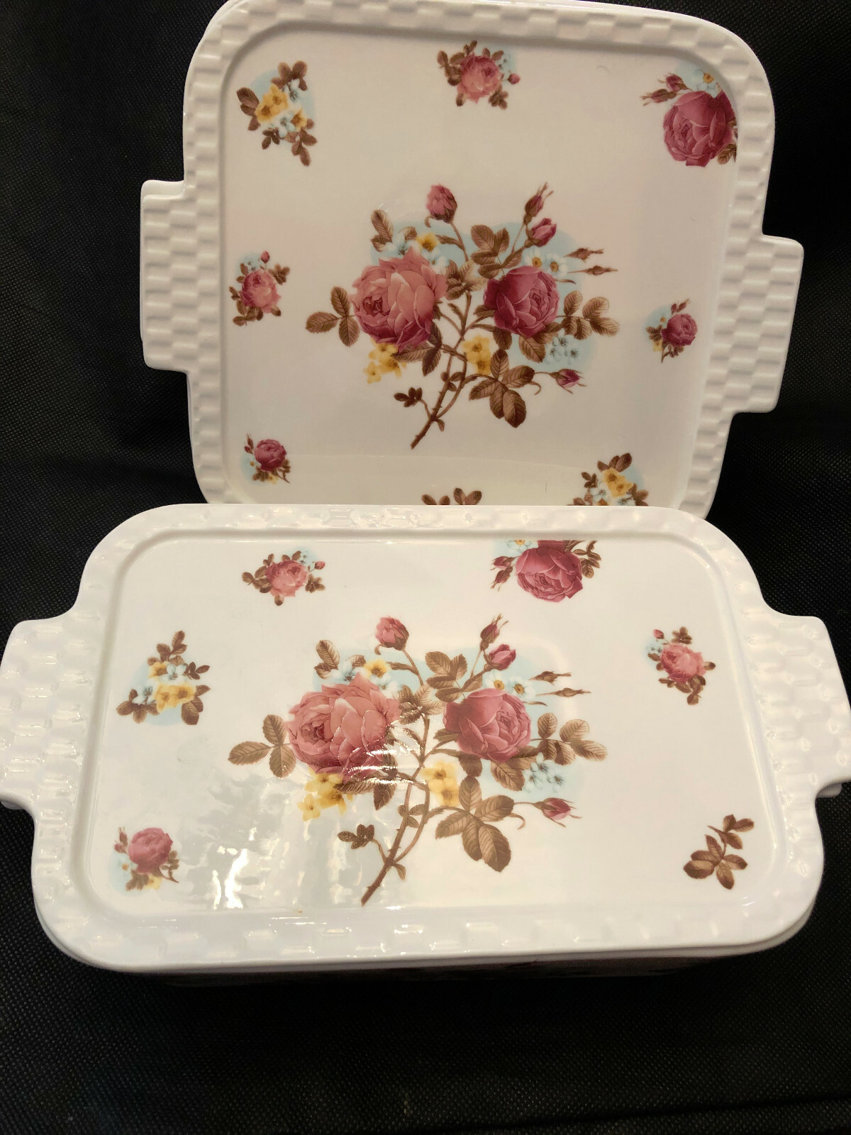 Grace's Pantry Porcelain Covered Casserole Dish Set of 2 - Roses ...