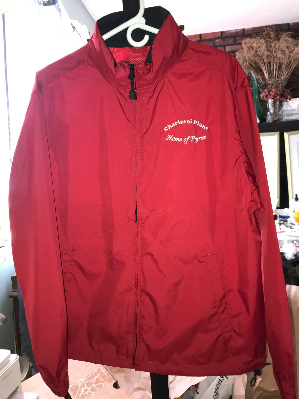 CHARLEROI PLANT HOME OF PYREX Corning Glass RED Windbreaker RAIN JACKET ...