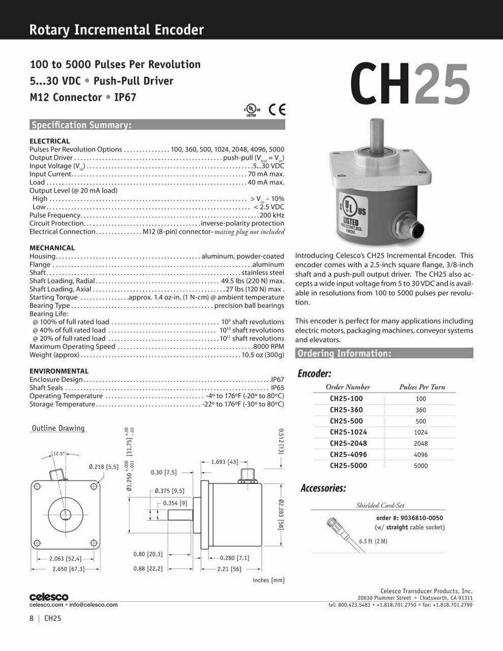 Celesco TE Connectivity Rotary Incremental Encoder CH25-1024 | eBay