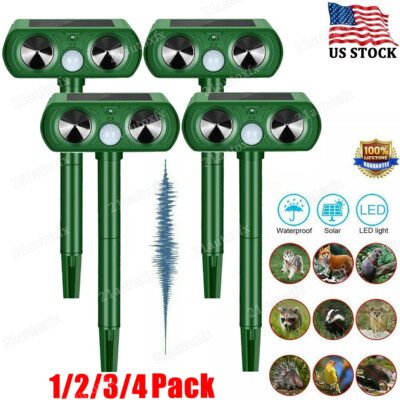 1/2/4PK Solar Power Animal Repeller Ultrasonic Outdoor Pest Cat Mice ...