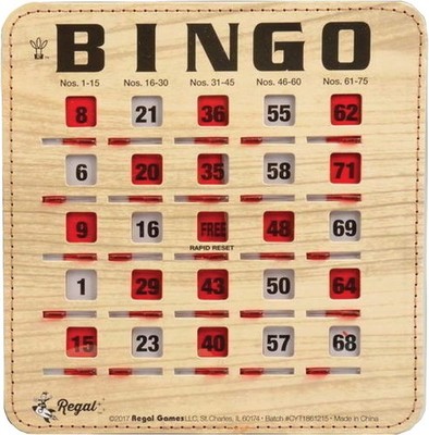 Regal Bingo Bulk Bingo Cards with Sliding Windows - Woodgrain - 10 Pack ...