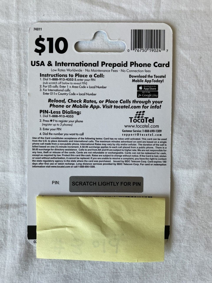 TocaTel Prepaid Phone Card USA & International $10.00 - e927 | eBay