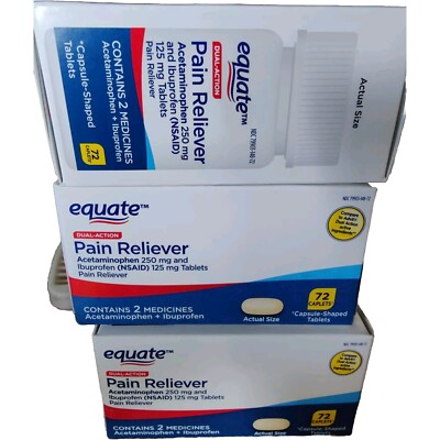 3 Equate Dual Action Acetaminophen 250 mg and Ibuprofen 125 mg Tablets ...