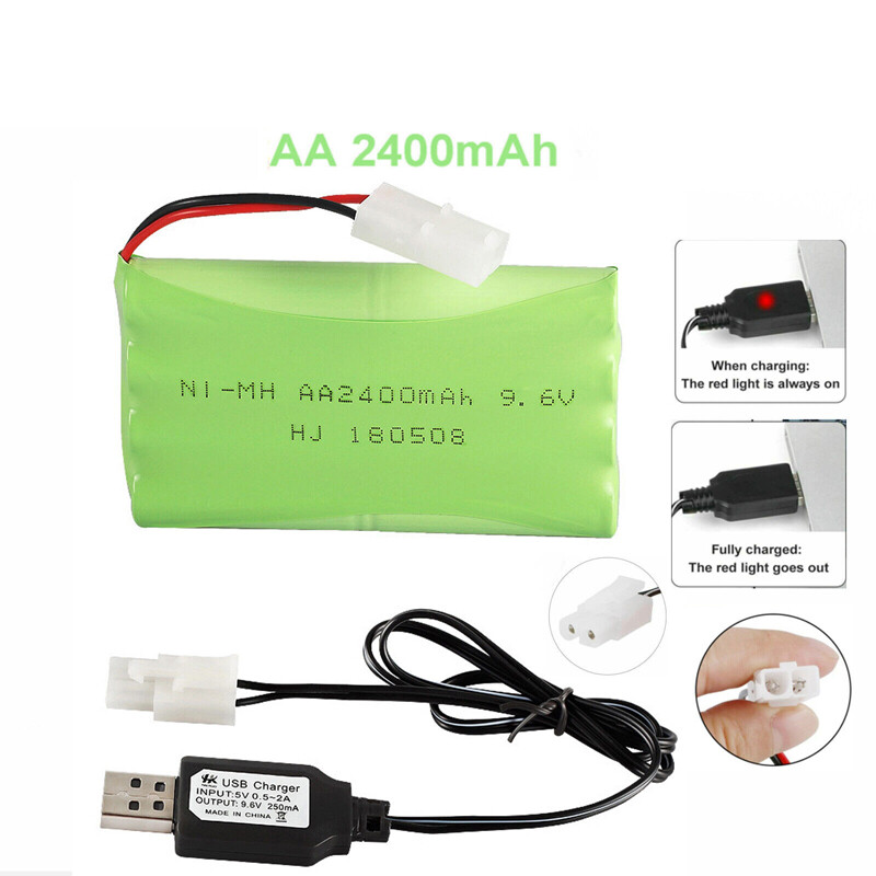 2400mAh 9.6V KET 2P Plug Ni-MH AA Battery with USB charger Cable for RC ...