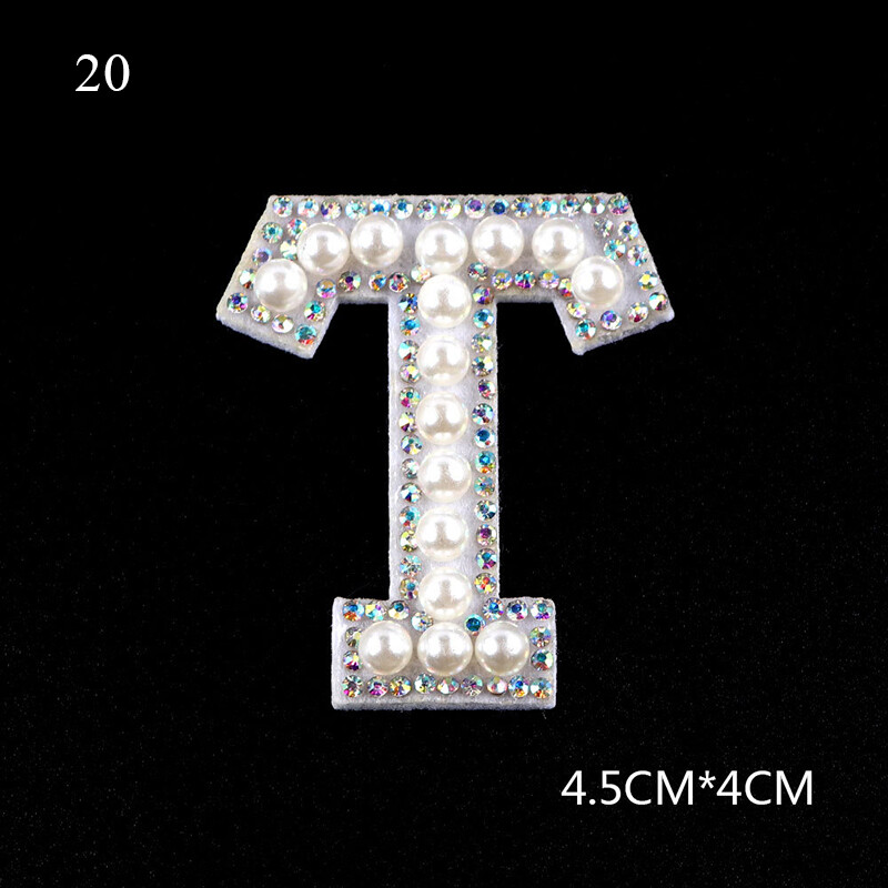 A-Z Letter Pearl Patches Rhinestone Iron Sew On Applique Alphabet ...