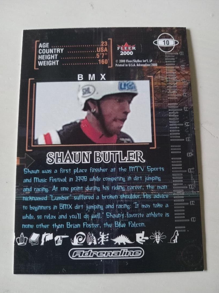 Shaun Butler 2000 Fleer Adrenaline Trading Card S&M Bikes Bmx Dirt Old ...